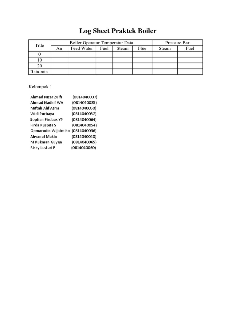 Boiler Log Sheet Template | PDF