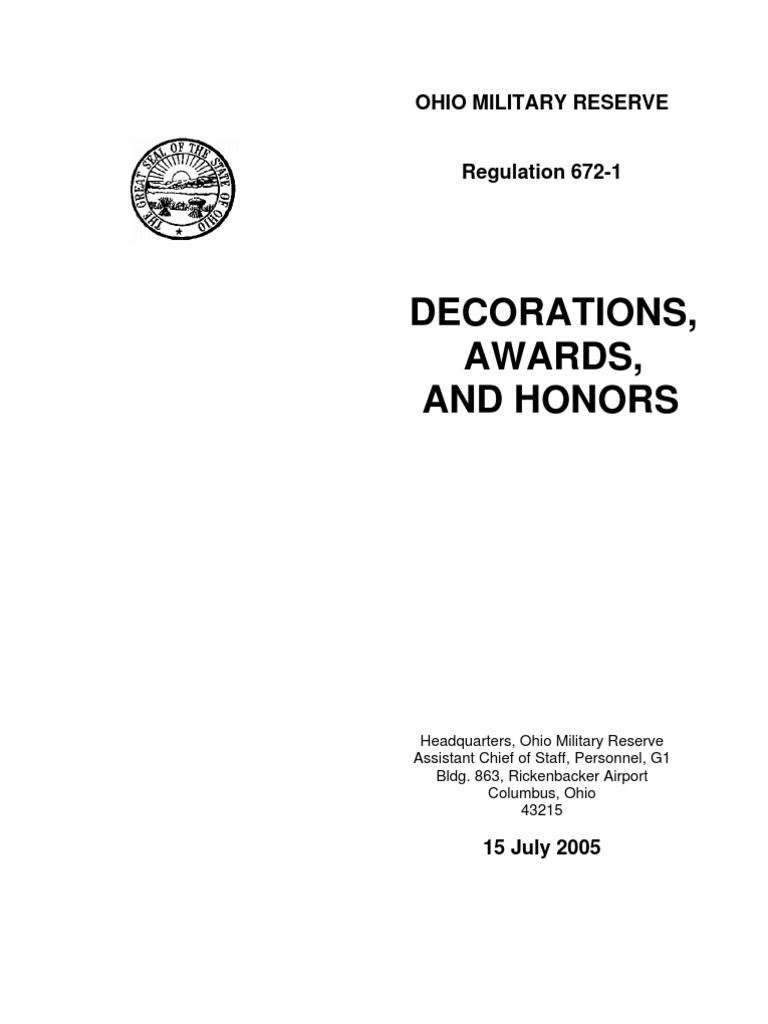 Ohio Military Reserve (Decorations, Awards & Honors Regulation 672-1 ...