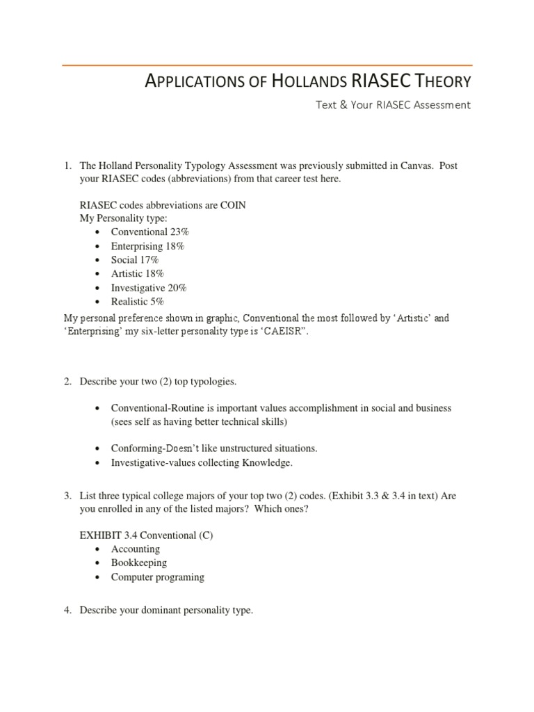 Holland Riasec Theory Application | PDF