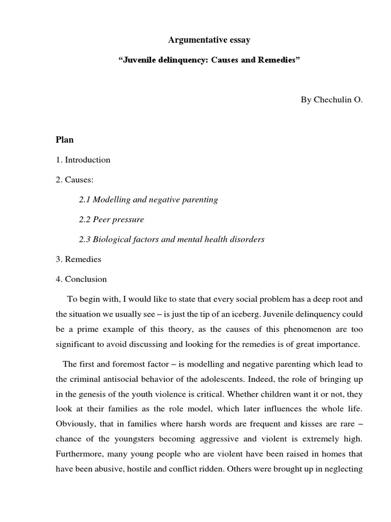 Argumentative Essay On Juvenile Deliquency | PDF | Juvenile Delinquency ...