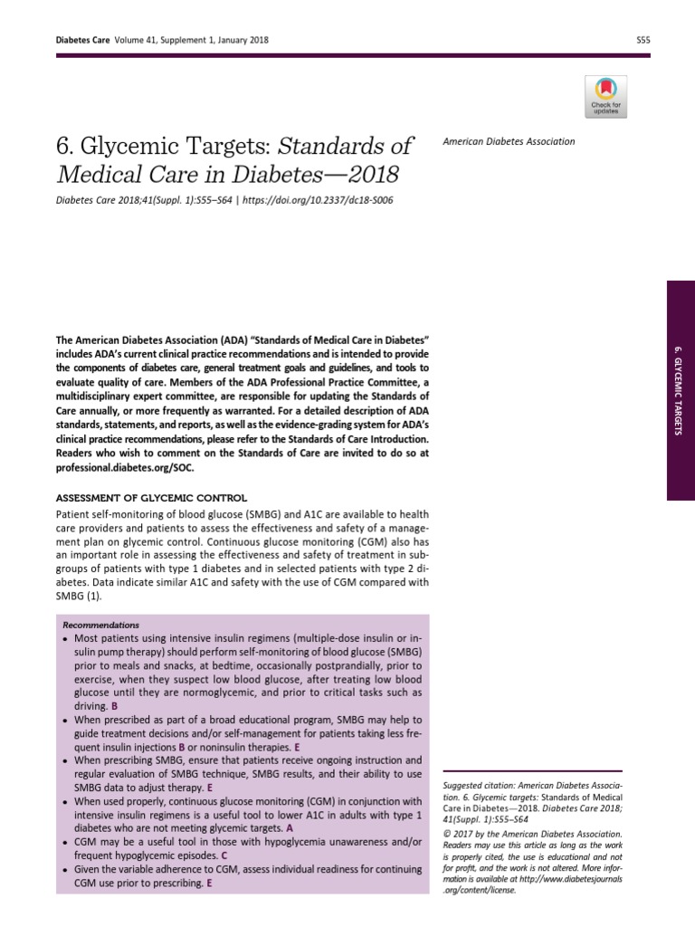 Glycemic Target ADA 2018 | PDF | Glycated Hemoglobin | Diabetes Management