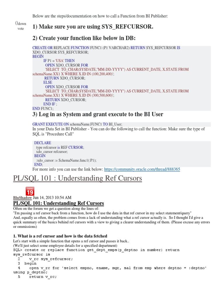 To Call A Function From BI Publisher | PDF | Pl/Sql | Sql