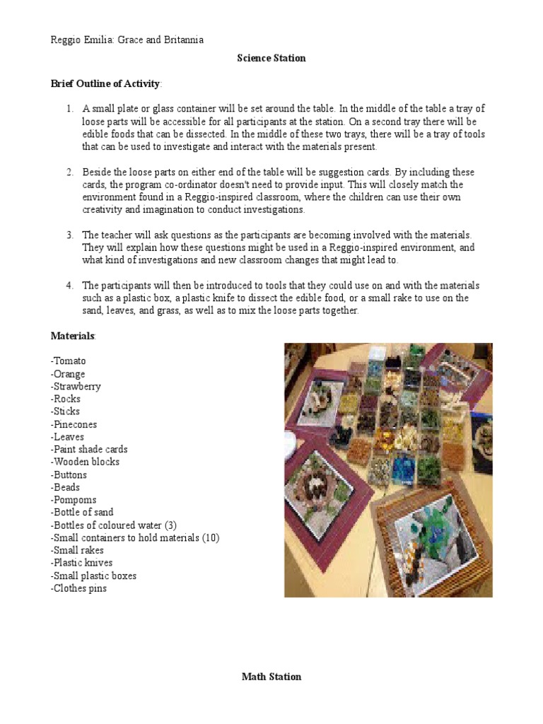 Reggio Emilia Activity Stations Guide | PDF