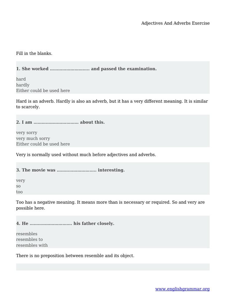 Adjectives and Adverbs Exercise | PDF | Adverb | Adjective