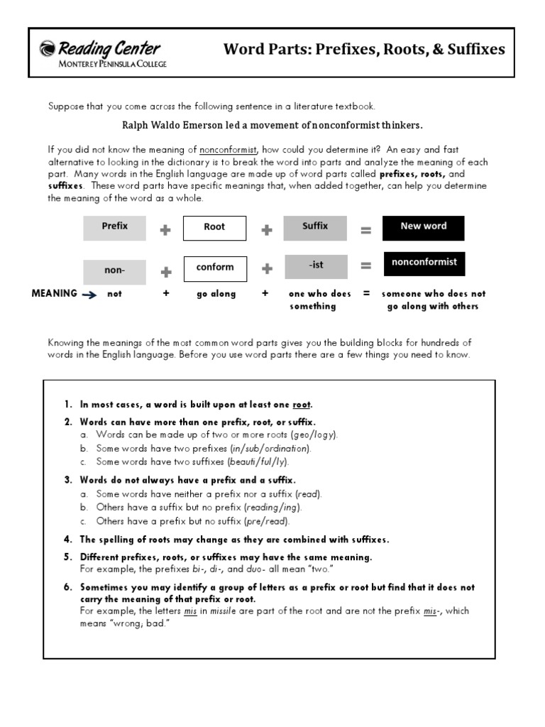 Word Parts: Prefixes, Roots, & Suffixes | PDF | Word | English Language
