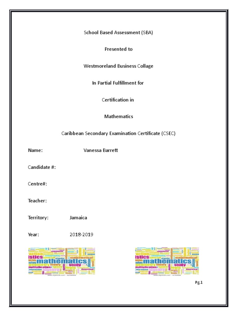 Vanessa New Mathemetics SBA | PDF | Educational Assessment | Evaluation ...