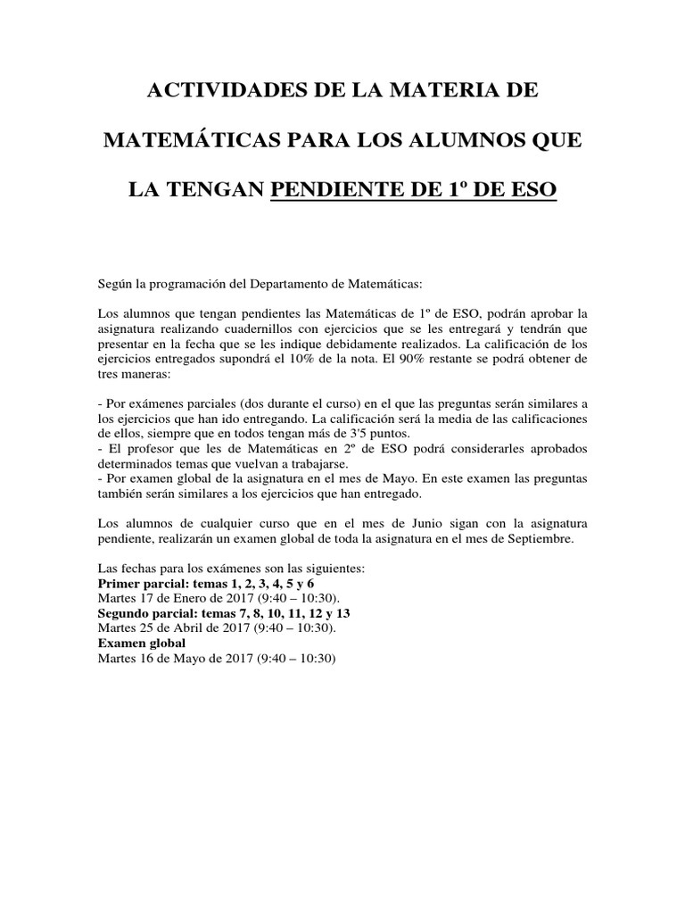 Actividades para aprobar Matemáticas de 1o ESO | PDF | Entero | Prueba ... Actividades para aprobar Matemáticas de 1o ESO | PDF | Entero | Prueba ...