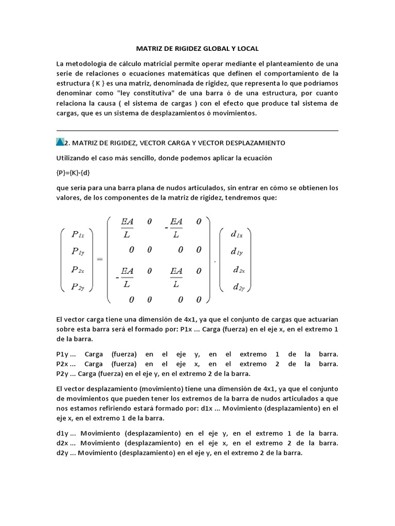 Matriz de Rigidez Global y Local | Matriz (Matemáticas) | Mecánica