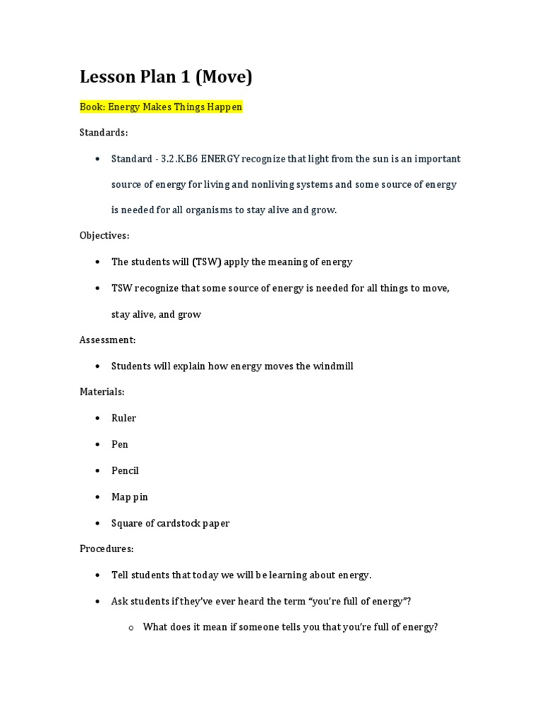 Energy Lesson Plan | PDF | Photosynthesis | Sun