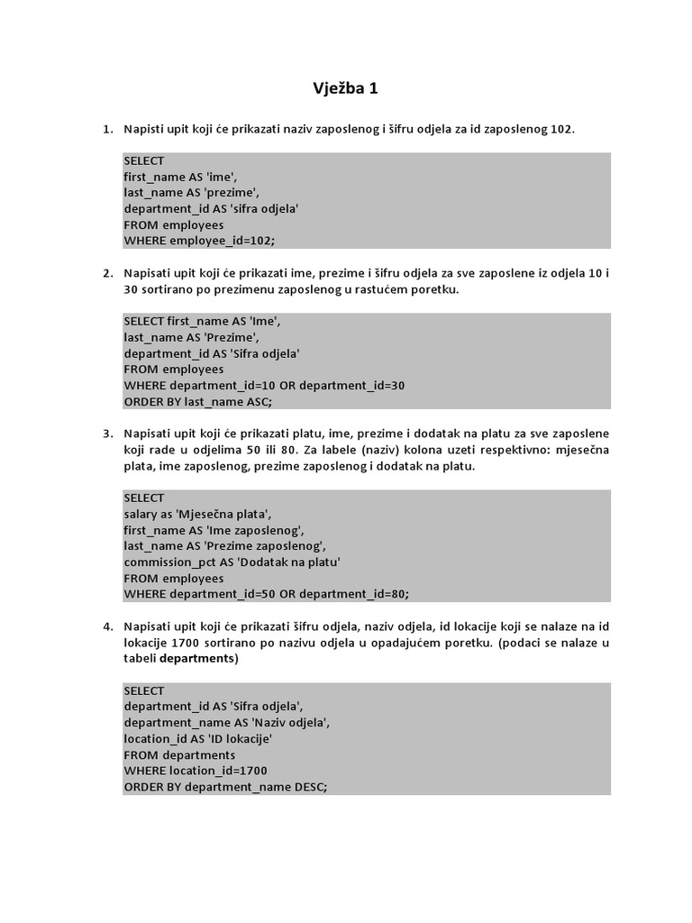 Vjezba 1 - SELECT Upiti - Rjesenje | PDF