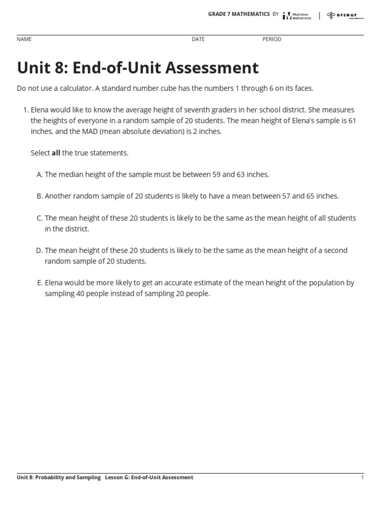 end of unit assessment | Mean | Sampling (Statistics) | Free 30-day ... end of unit assessment | Mean | Sampling (Statistics) | Free 30-day ...