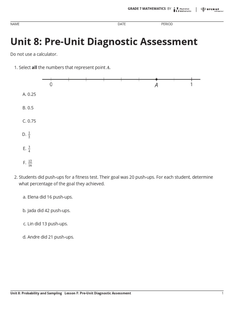 Pre-Unit Assessment | PDF | Mean | Median