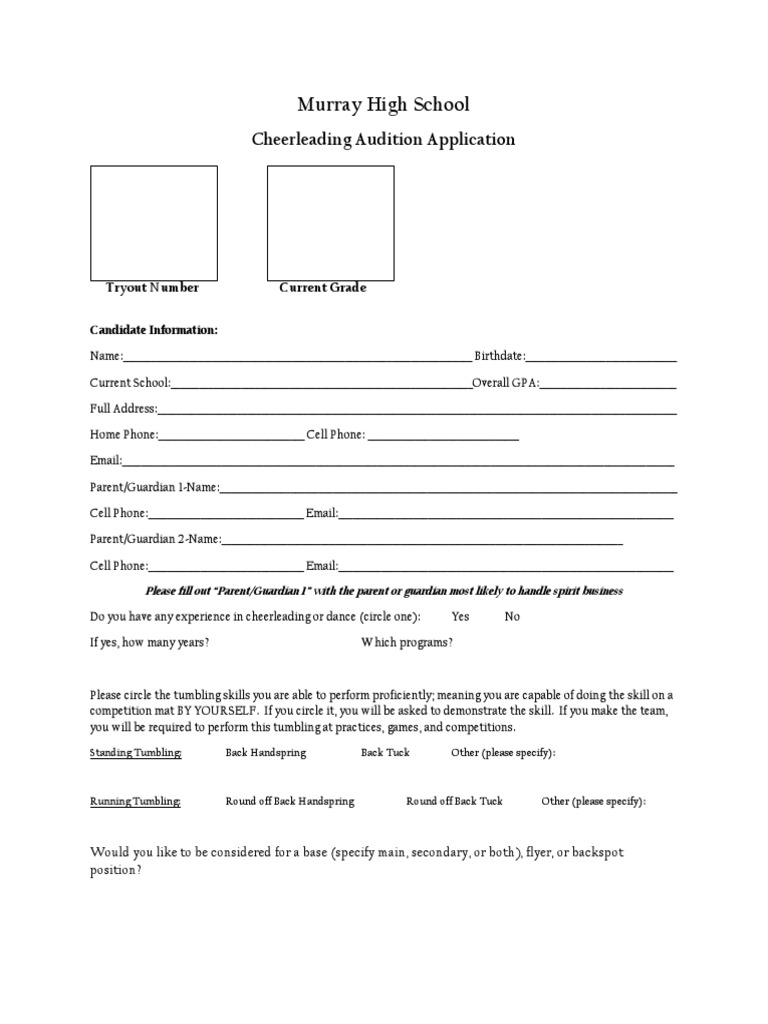 Tryout Application | PDF | Cheerleading | Behavior Modification