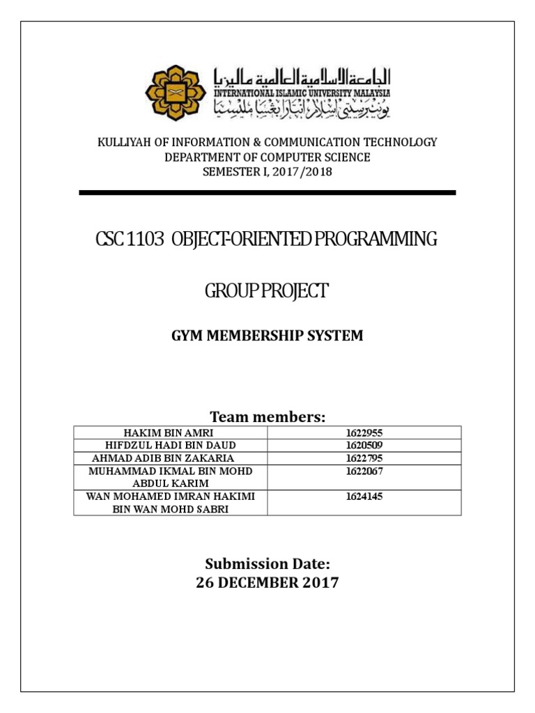 CSC 1103 Object-Oriented Programming Group Project: Gym Membership ...
