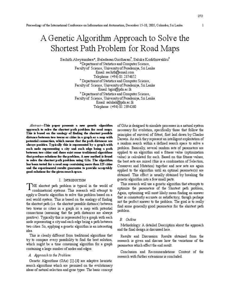 A Genetic Algorithm Approach To Solve The Shortest Path Problem For ...