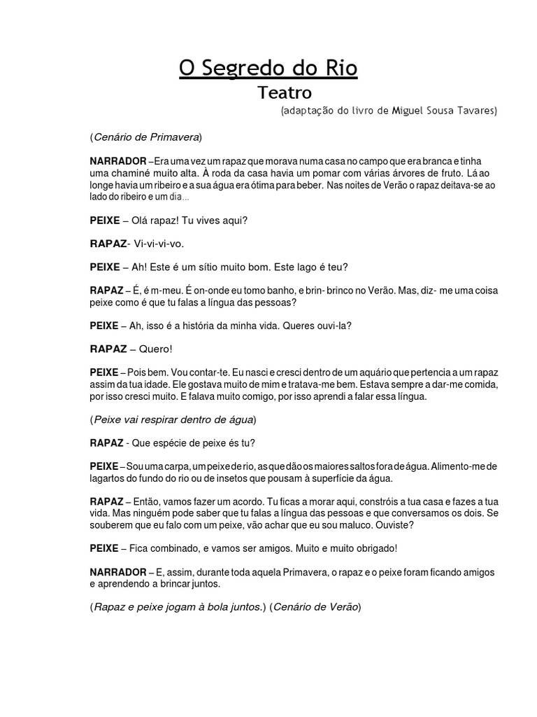 O Segredo Do Rio Teatro | PDF | Peixes | Natureza