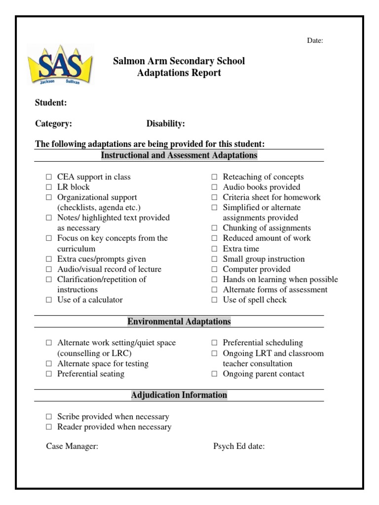 Adaptations Checklist | PDF