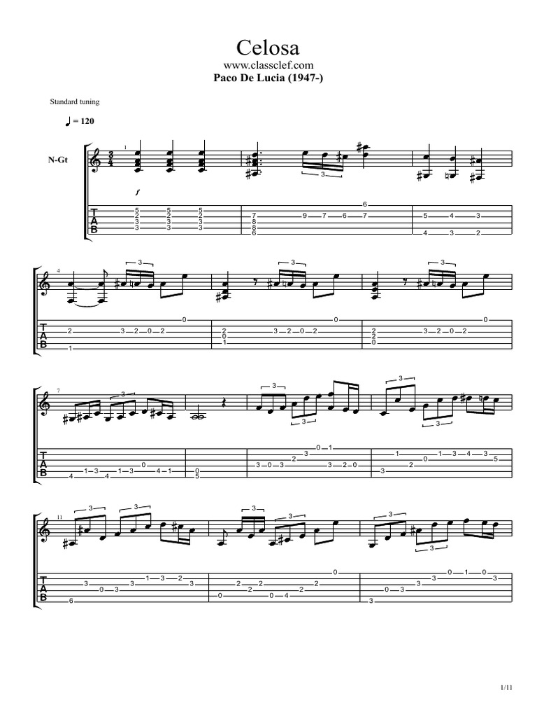 Guitar Tab for "Celosa" | PDF