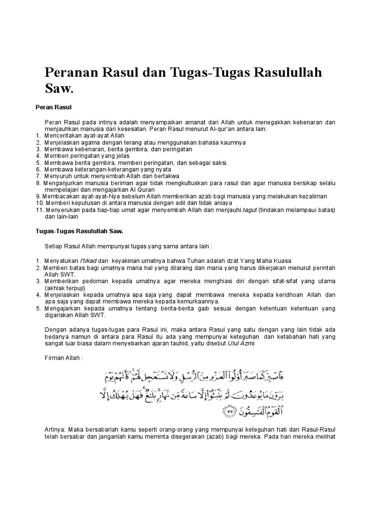 Peranan Rasul Dan Tugas | PDF | Agama & Spiritualitas