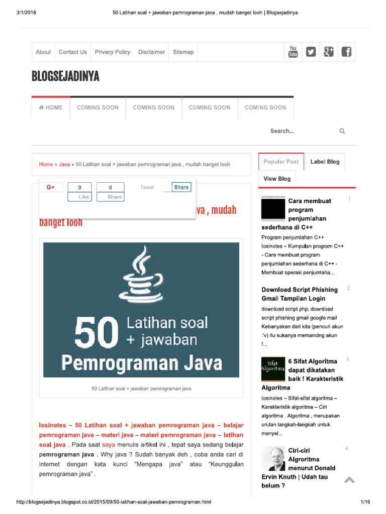 Soal Pemrograman Java 50 PG | PDF