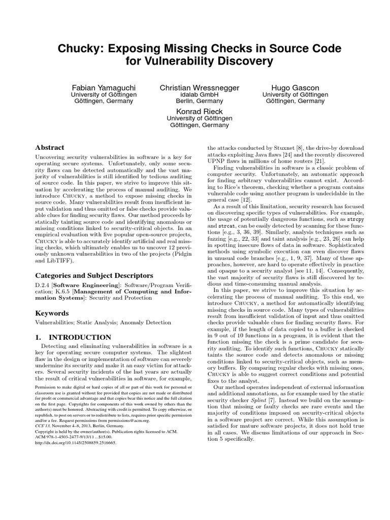 Chucky: Exposing Missing Checks in Source Code For Vulnerability ...
