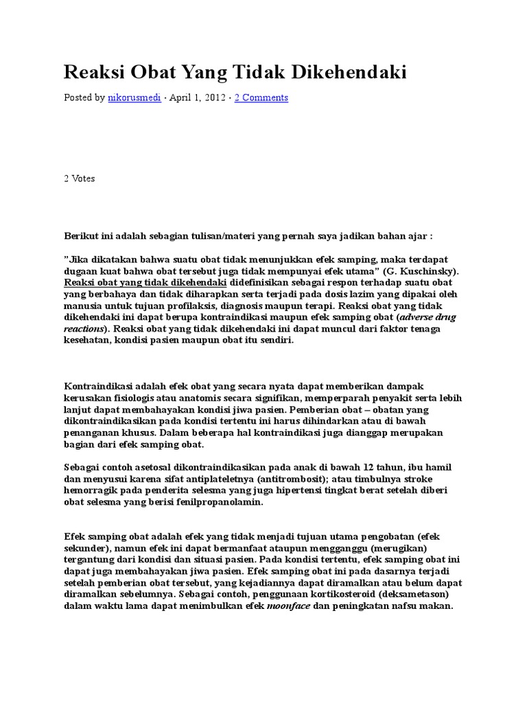 Reaksi Obat yang Tidak Dikehendaki | PDF | Kesehatan Holistik