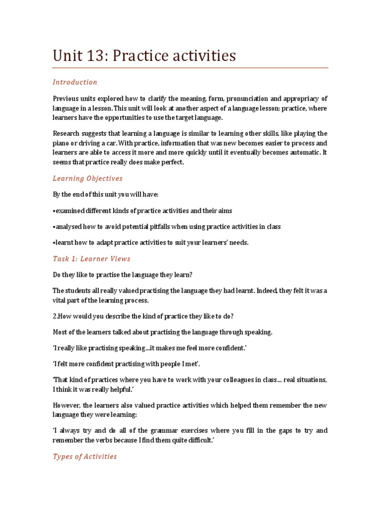 Practice Activities in Language Learning | PDF | Second Language | Phrase