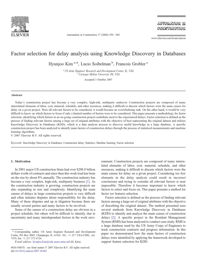 Factor Selection For Delay Analysis Using Knowledge Discovery in Databases | PDF | Bayesian ...