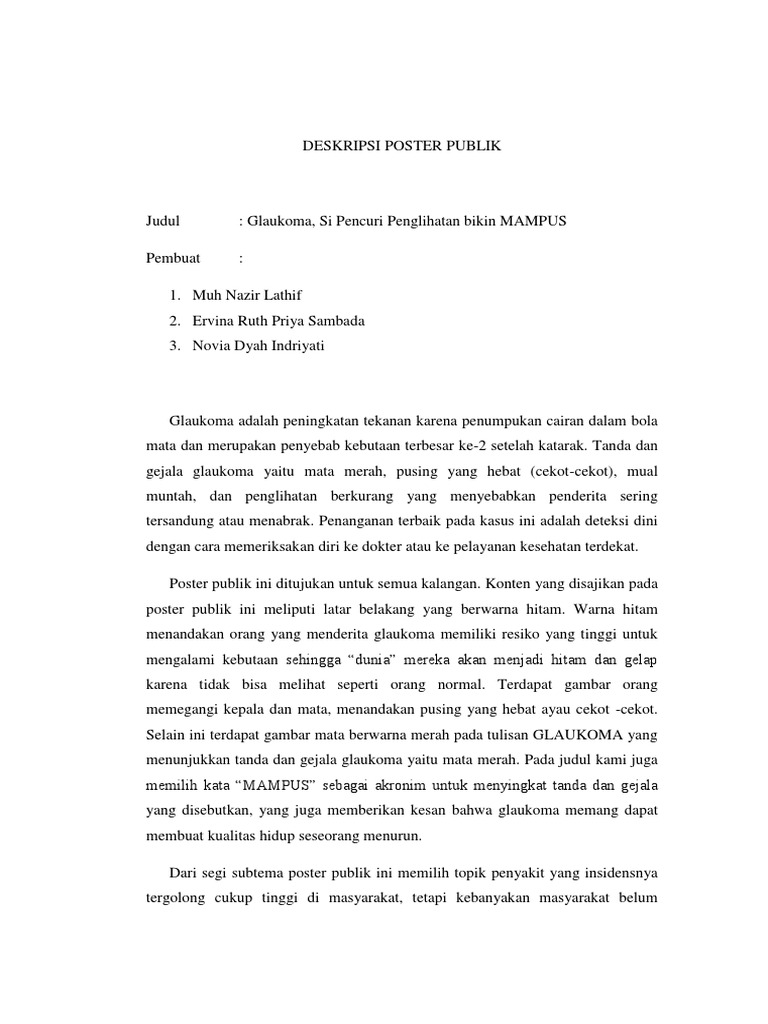Deskripsi Poster Glaukoma Publik | PDF