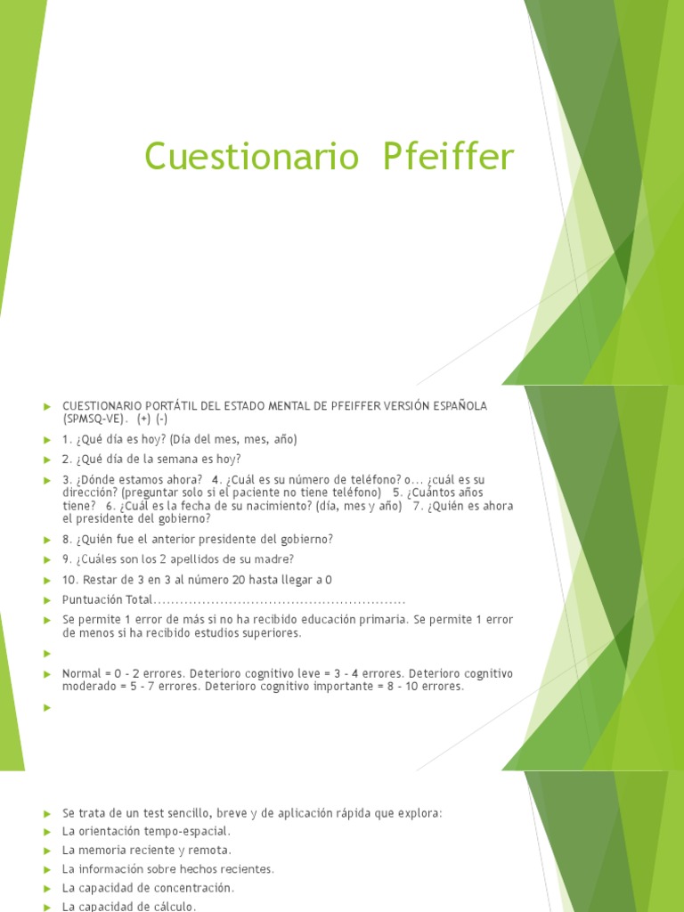 Cuestionario Pfeiffer | Memoria | Ciencia cognitiva