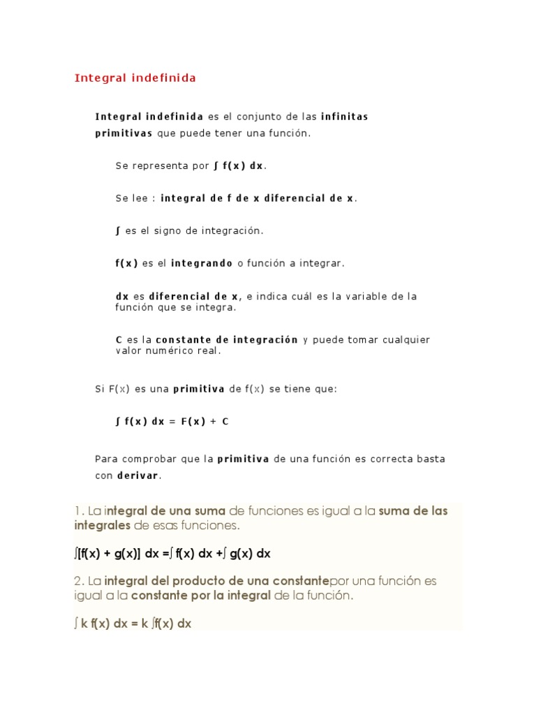 Integral Indefinida: Conceptos Clave | PDF