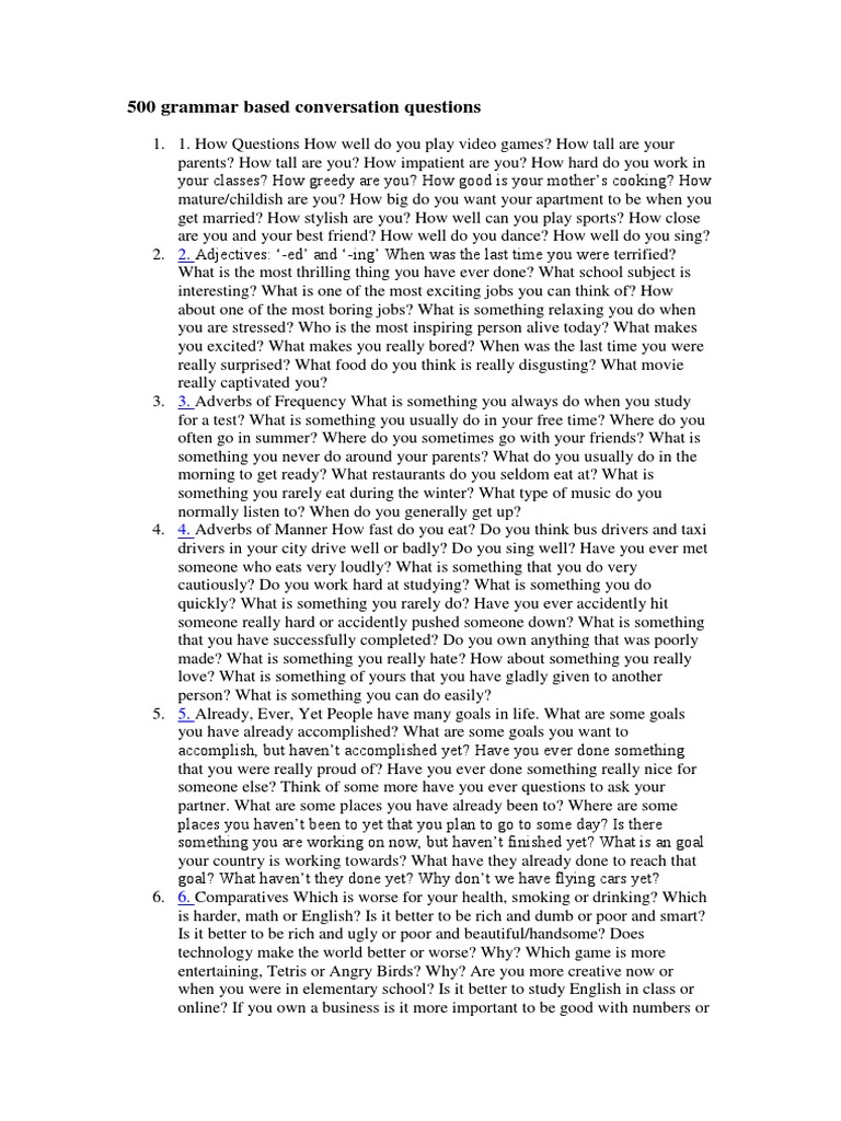 500 Grammar-Based Conversation Questions | PDF