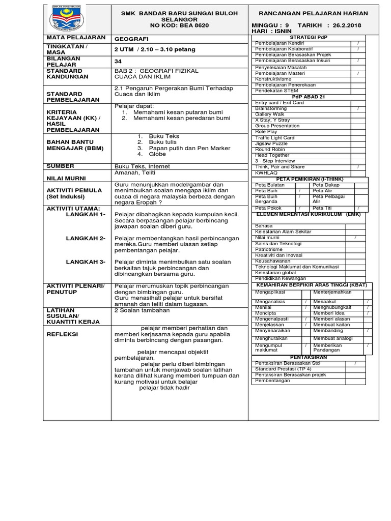 RPH Geografi f2 - Minggu 9 | PDF | Karier & Perkembangan