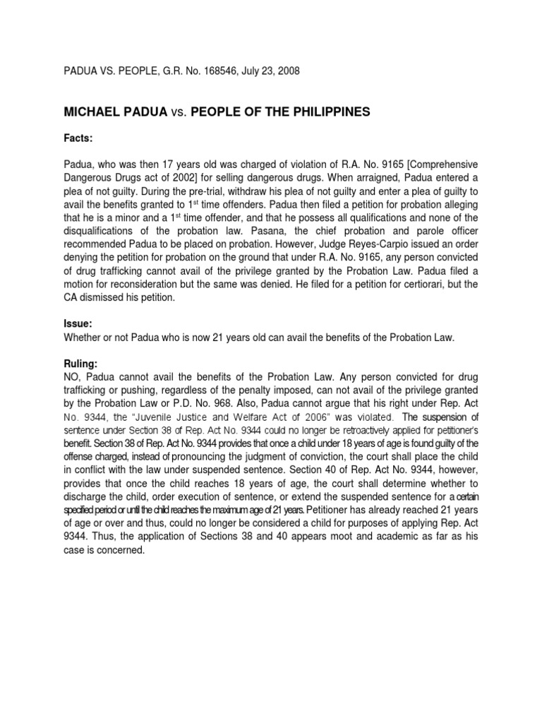 Michael Padua vs. People of The Philippines: Facts | PDF