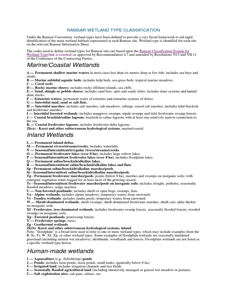 Ramsar Wetland Type Classification Guide | PDF | Marsh | Wetland