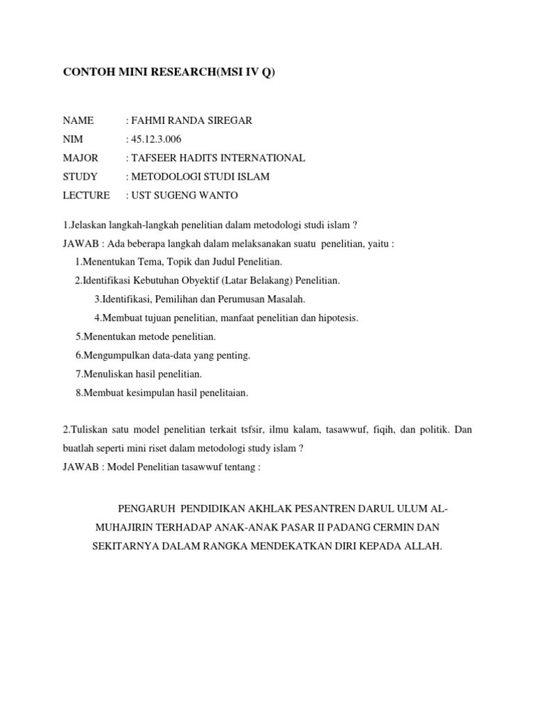 Contoh Mini Riset 2 | PDF