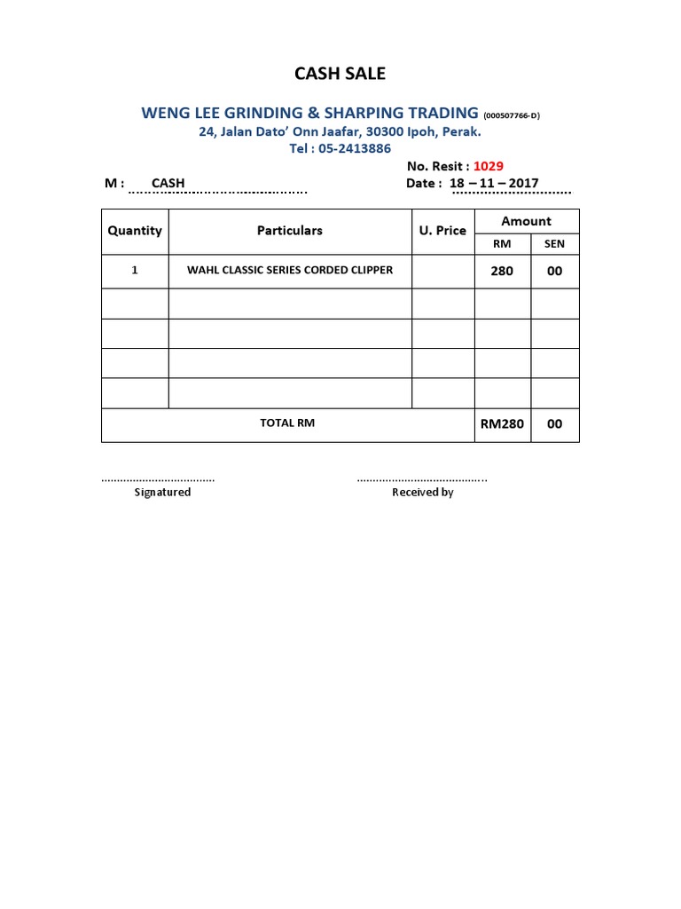 Cash Sale: Weng Lee Grinding & Sharping Trading | PDF