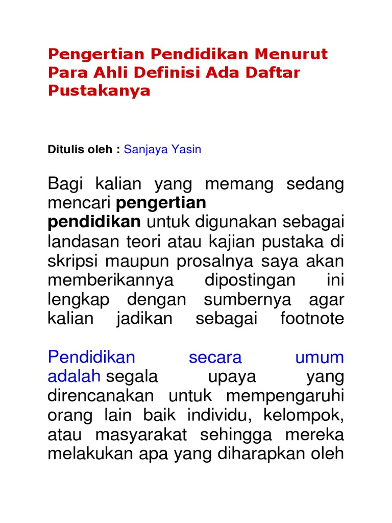8 - Pengertian Pendidikan Menurut para Ahli Definisi Ada Daftar ...