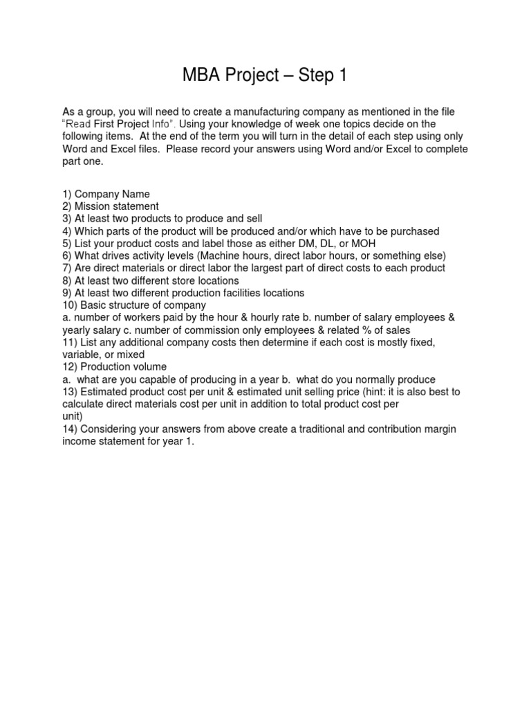 Managerial Accounting MBA Project Part 1-1 | PDF | Computers