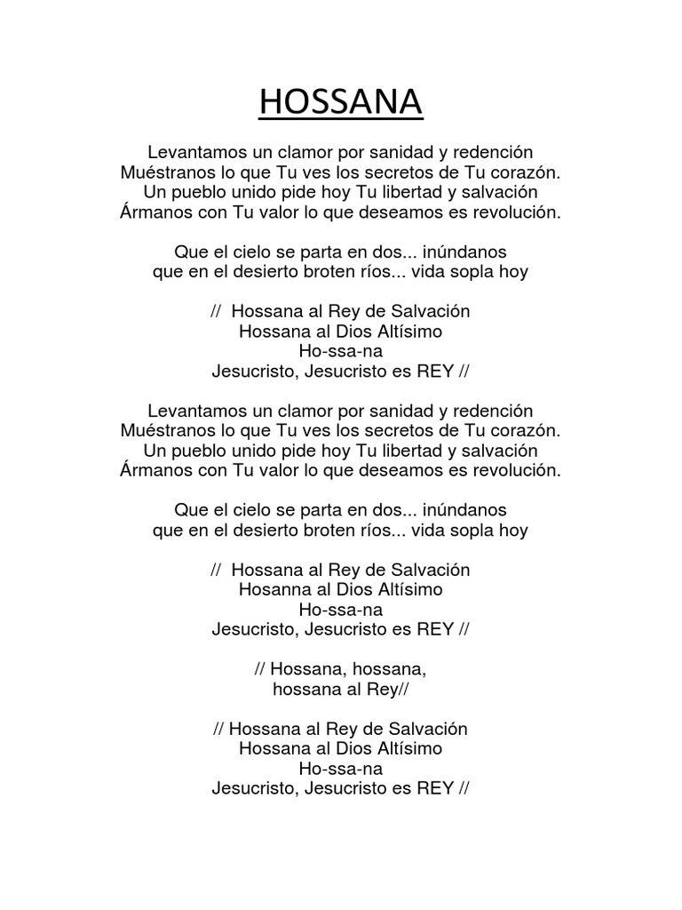HOSSANA - MARCOS BARRIENTOS LETRA.docx | Creencia religiosa y doctrina ...