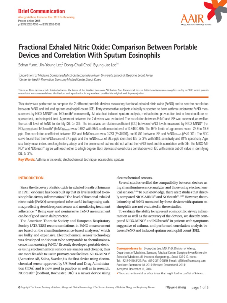 Fractional Exhaled Nitric Oxide Comparison Between Portable Devices and ...