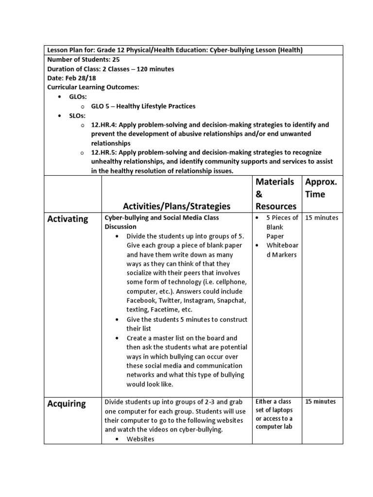 Cyberbullying Lesson | PDF | Cyberbullying | Social Media