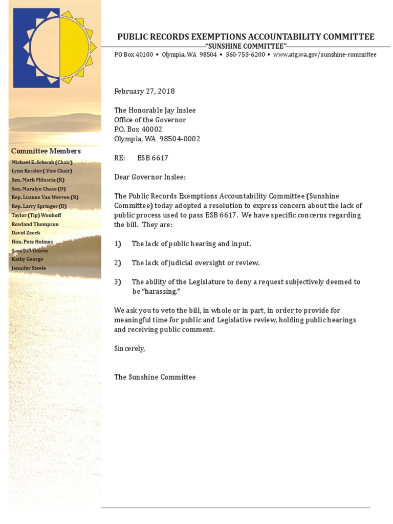 Sunshine Committee Letter | PDF