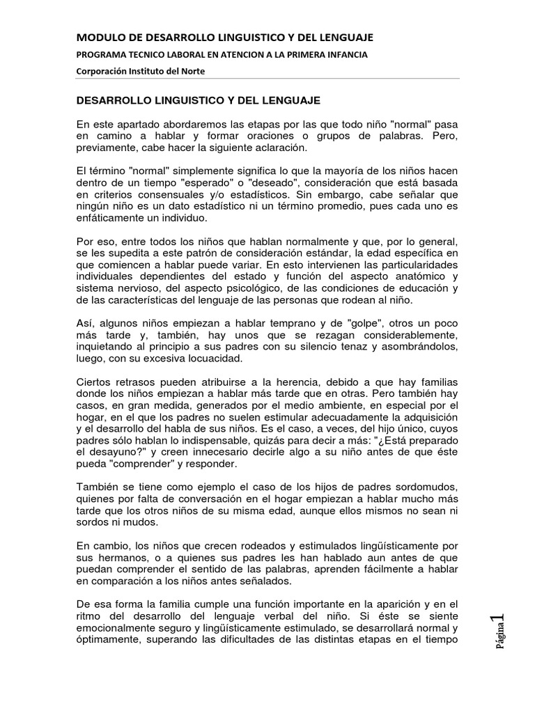 Modulo de Desarrollo Linguistico y Del Lenguaje | Descargar gratis PDF ...
