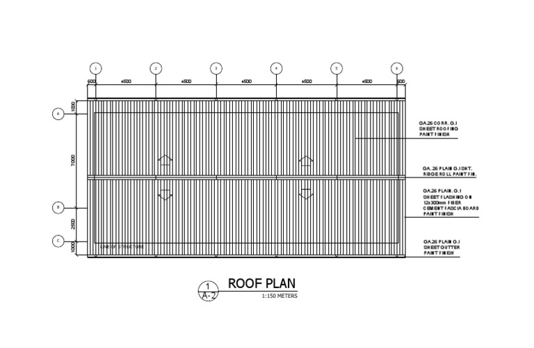 Roof Plan Drawing with Dimensioned Layout and Material Specifications ...