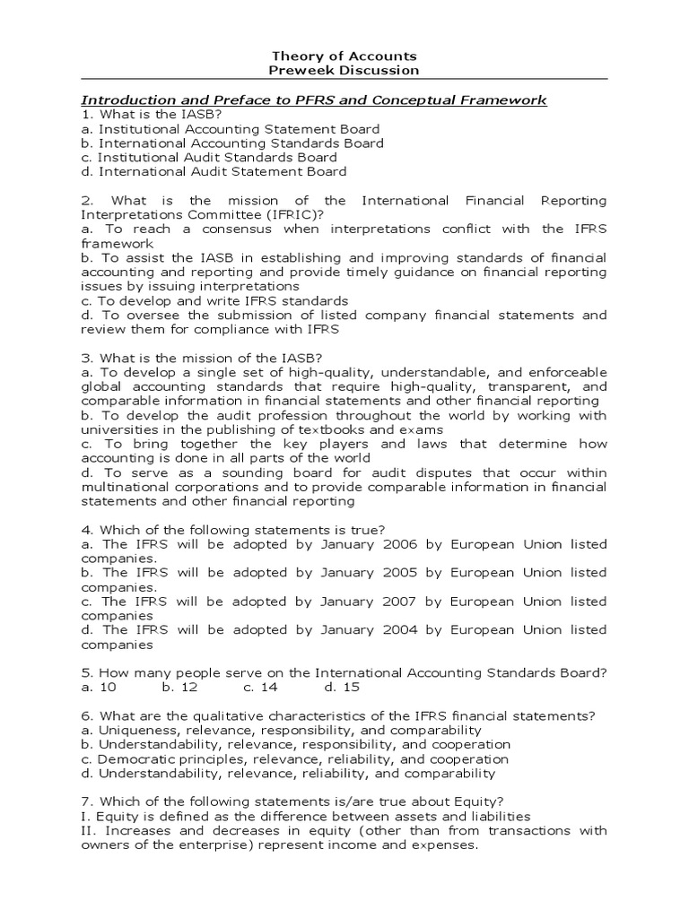 Introduction and Preface To PFRS and Conceptual Framework: Theory of Accounts Preweek Discussion ...