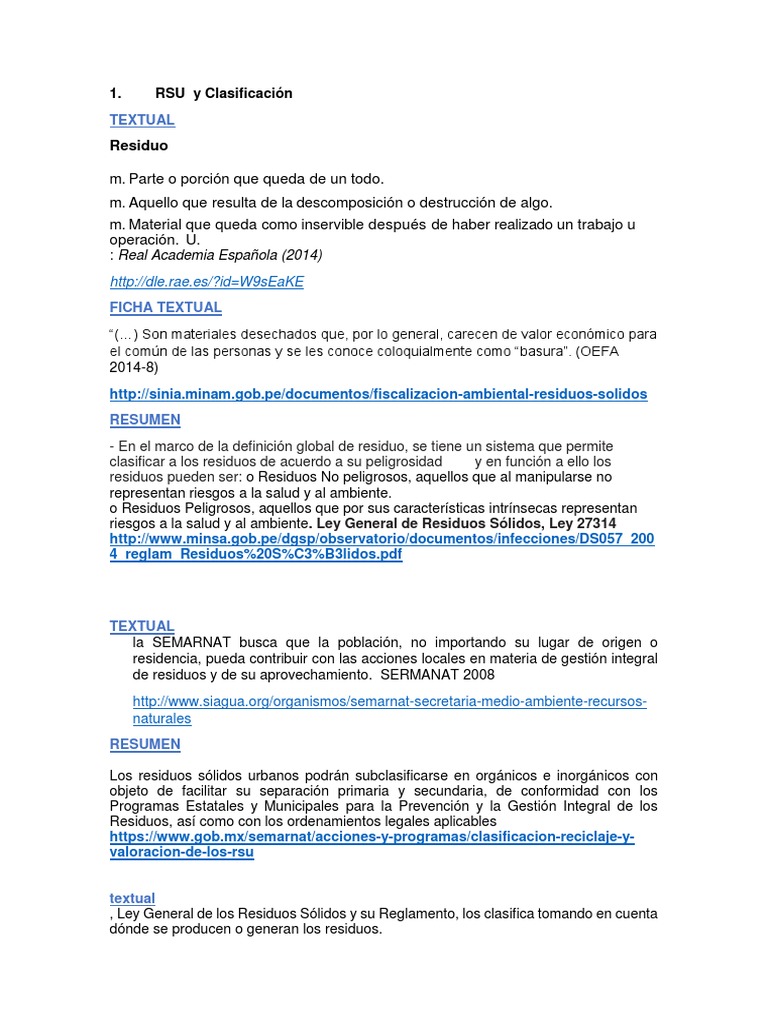 Clasificación y Manejo de RSU en Perú | PDF | Residuos | Contaminación