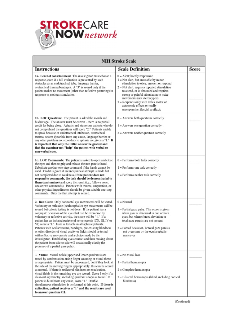 Printable Nihss Stroke Scale