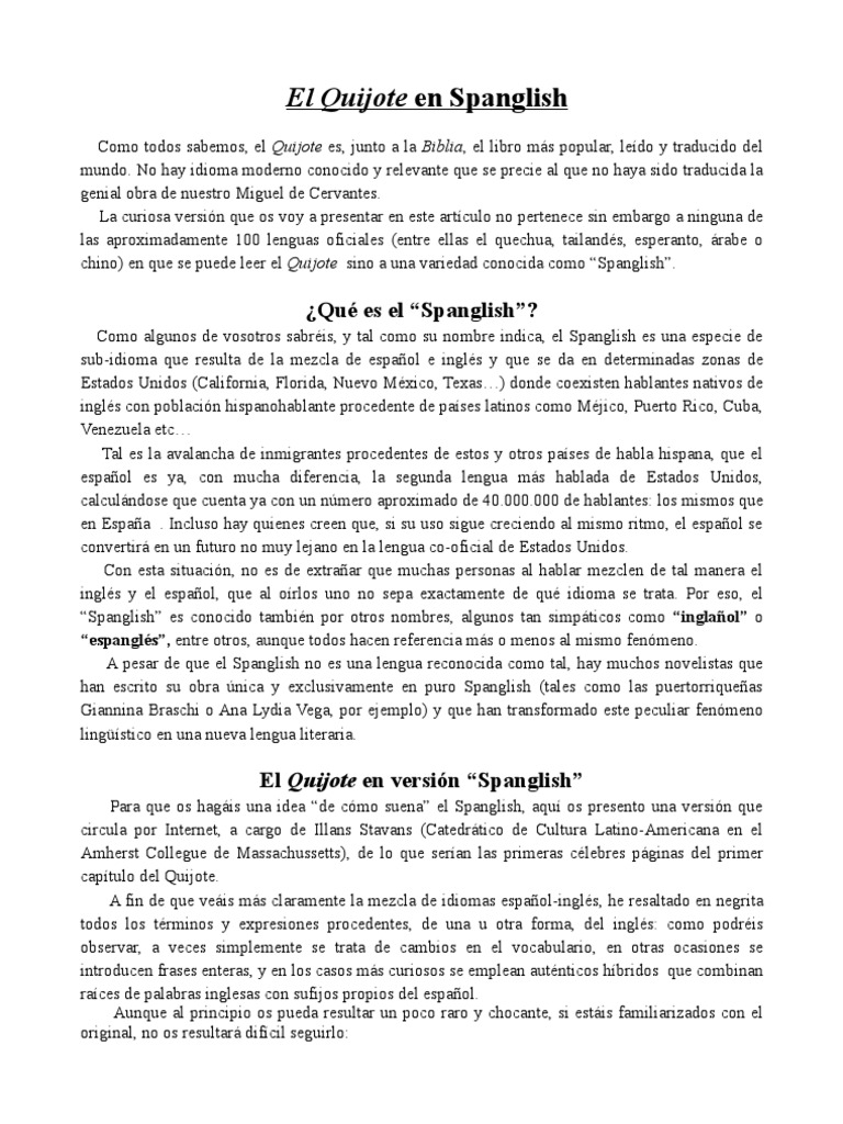 Spanglish QUIJOTE | PDF | Lengua española | Don Quijote