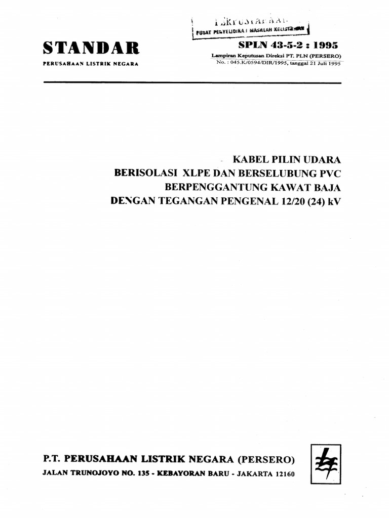 SPLN 43-5-2-1995 Kabel Pilin Udara Berisolasi Xlpe Dan Berse | PDF